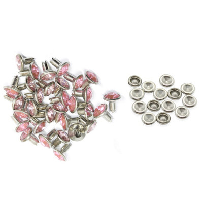 8mm Diamante Rivets with Pins, Light Pink Crystal Rivets Rhinestone ...