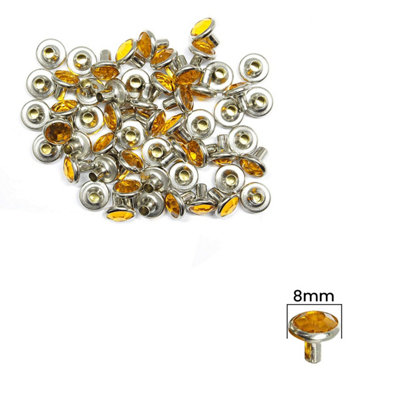 8mm Diamante Rivets with Pins, Orange Crystal Rivets Rhinestone Studs ...