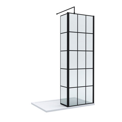 8mm Glass Walk In Wetroom Screen and Hinged Return Screen with Black ...