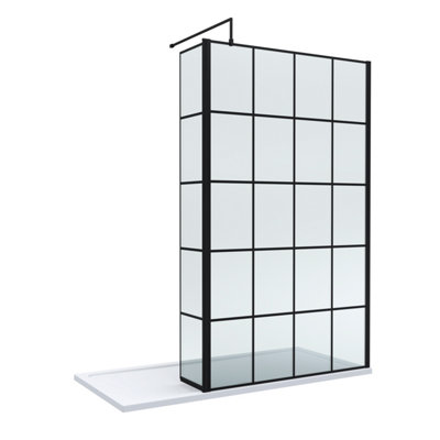 8mm Glass Walk In Wetroom Screen and Hinged Return Screen with Black ...