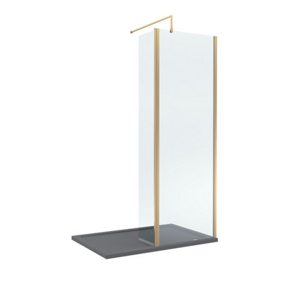 8mm Glass Walk In Wetroom Screen and Hinged Return Screen with Brushed ...