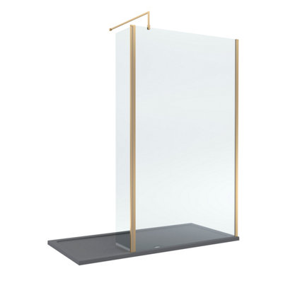 8mm Glass Walk In Wetroom Screen and Hinged Return Screen with Brushed ...