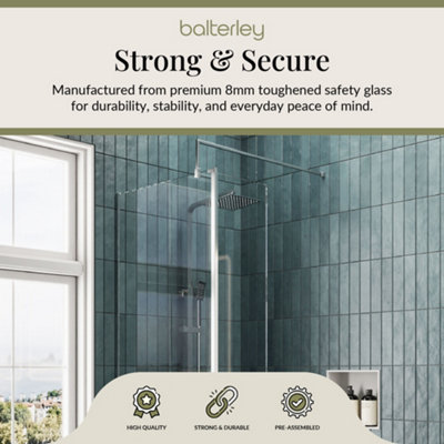 8mm Glass Walk In Wetroom Screen and Hinged Return Screen with Chrome ...