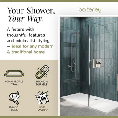 8mm Glass Walk In Wetroom Screen and Hinged Return Screen with Chrome ...