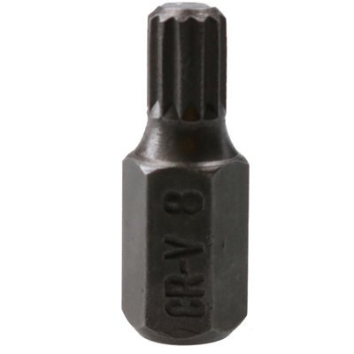 8mm Spline Bit 30mm Length 10mm Shank Chrome Vanadium Hardened Tip ...
