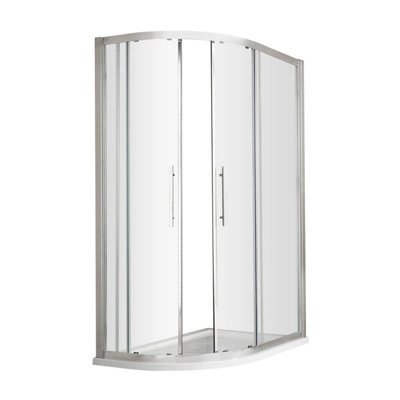 8mm Toughened Safety Glass Offset Shower Quadrant, Chrome - 1200 x 900mm