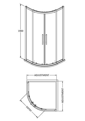 8mm Toughened Safety Glass Shower Quadrant, Chrome - 900mm