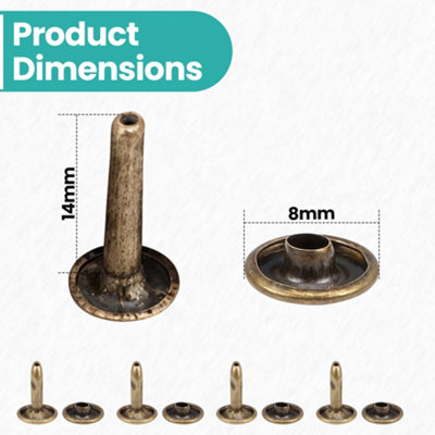 8mm x 14mm Extra Long Double Cap Tubular Rivets, Bronze, 50pcs