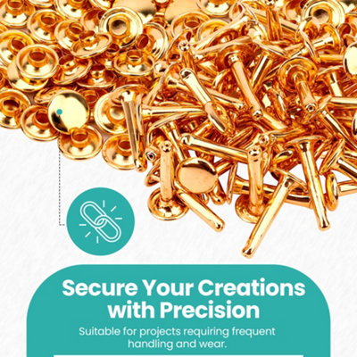 8mm x 14mm Extra Long Double Cap Tubular Rivets, Gold, 50pcs