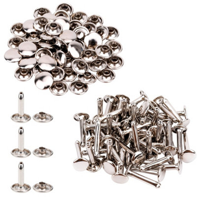 8mm x 14mm Extra Long Double Cap Tubular Rivets, Silver, 50pcs