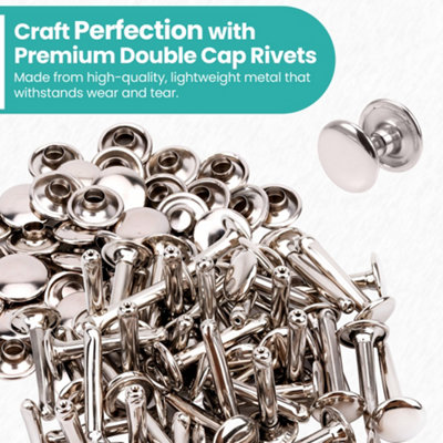 8mm x 14mm Extra Long Double Cap Tubular Rivets, Silver, 50pcs