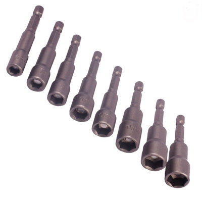 8pc 1/4" Hex Magnetic Nut Driver Set Metric Socket Impact Drill Bits 6 ...