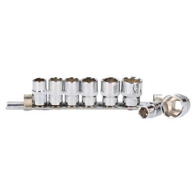 8pc 3/8" Drive Shallow Metric 6 Sided Single Hex Sockets 10mm - 19mm On Rail | DIY at B&Q