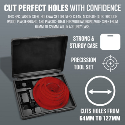 8pc Circular Carbon Steel Holesaw Set Wood Plasterboard Tooth In Case Cutter Cut
