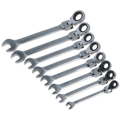 8pc Flexible Combination Ratchet Spanner Wrench Set Metric 8mm-19mm