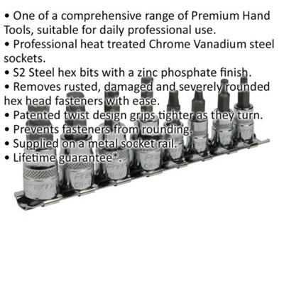 8pc IMPERIAL Hex Key Socket Bit Set - 1/4" & 3/8" Sq Dr Damaged ...