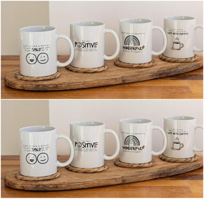 8pc Inspirational Ceramic White Mugs