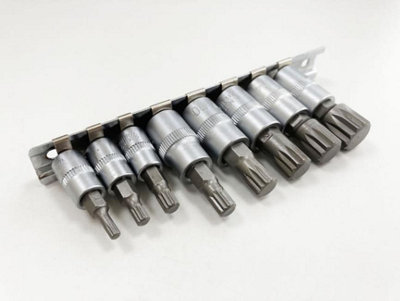 8pc Spline Bit Socket Set 12 Point Triple Square Bits 1/4 & 3/8 Drive ...
