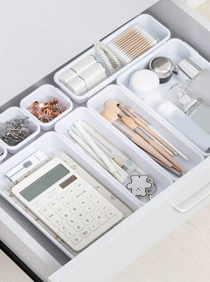 8pc White Plastic Drawer Storage Trays | DIY at B&Q