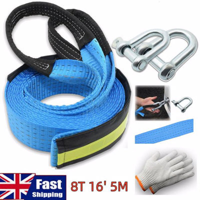 8T 16' 5M Tow Rope Heavy Duty Towing Pull Strap Road Recovery Two ...