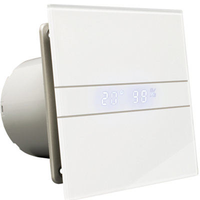 8W Axial Bathroom Extractor Fan with Electronic Timer & Glass Finish ...