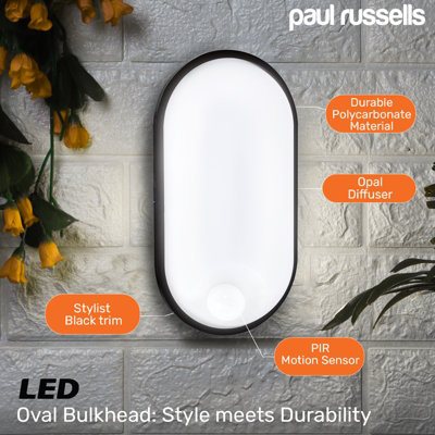 8W Oval LED Bulkhead Light, IP54 Waterproof, PIR Sensor, 650 Lumens ...
