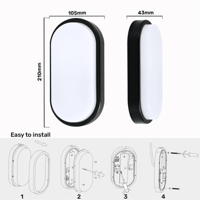8W Oval LED Bulkhead Light, Without Sensor, IP54 Waterproof, 650 Lumens ...
