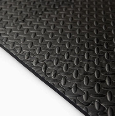 8x Black Interlocking Yoga Floor Mats EVA Foam-Rubber Leaf Grain Non ...