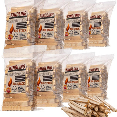 8x Large Bags Kiln Dried Kindling Wood 20KG nets Natural Firelighters ...