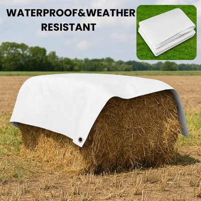 8x10m White Tarpaulin Sheet Waterproof Reinforced, Strong 90gsm Outdoor Use