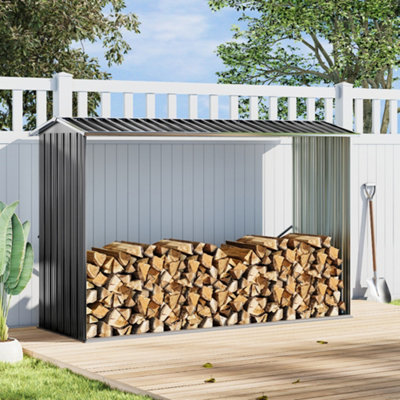 8x3 ft Outdoor Metal Log Store Garden Log Storage Shed with Sloping ...