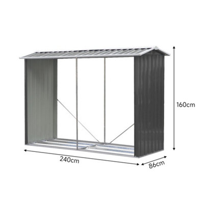 8x3 ft Outdoor Metal Log Store Garden Log Storage Shed with Sloping ...