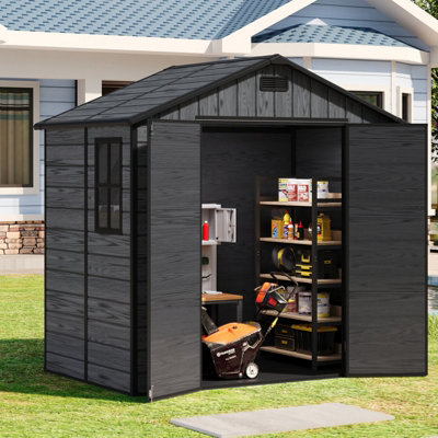 8x4ft Apex Roof Garden PP Tool Shed Outdoor Patio Storage House with ...