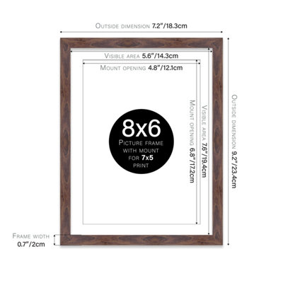8x6" Walnut Frame With Mount for 7x5" Pictures 20mm Thin Edge Portrait ...