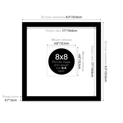 8x8" Black Picture Frame - 8x8" Square Frame with 5x5" Mount for 8x8 ...