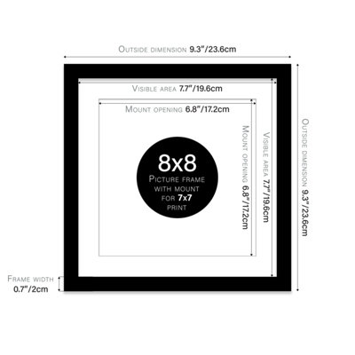 8x8" Black Picture Frame - 8x8" Square Frame with 7x7" Mount for 8x8 ...