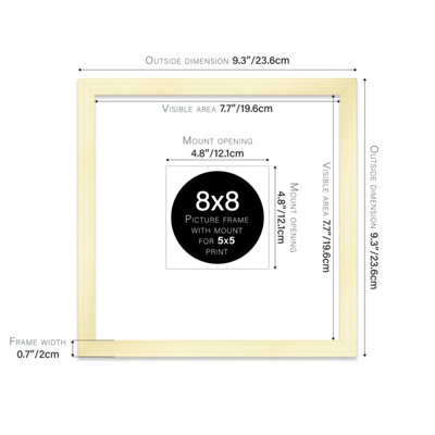 8x8" Gold Picture Frame - 8x8" Square Frame with 5x5" Mount for 8x8 ...