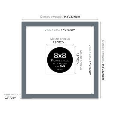 8X8" GREY PICTURE FRAME - 8X8" SQUARE FRAME WITH 5X5" MOUNT FOR 8X8 ...
