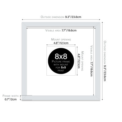 8x8" Light Grey Picture Frame - 8x8" Square Frame with 5x5" Mount for ...