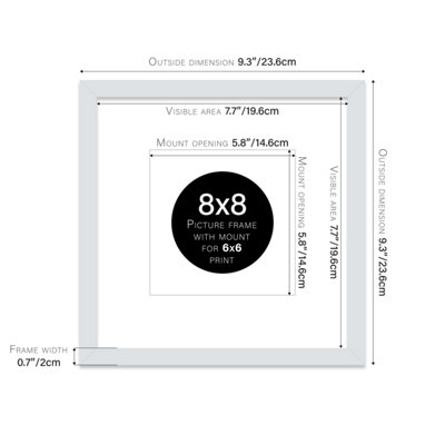 8x8" Light Grey Picture Frame - 8x8" Square Frame with 6x6" Mount for ...