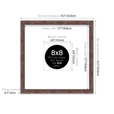 8x8" Walnut Picture Frame - 8x8" Square Frame with 5x5" Mount for 8x8 ...