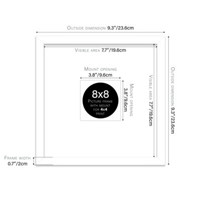 8x8" White Picture Frame - 8x8" Square Frame with 4x4" Mount for 8x8 ...