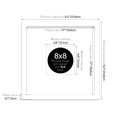 8x8" White Picture Frame - 8x8" Square Frame with 5x5" Mount for 8x8 ...