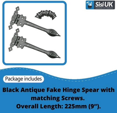 9" Black Antique Spear Hinges False Tee Hinges for Wooden Gates Garage ...