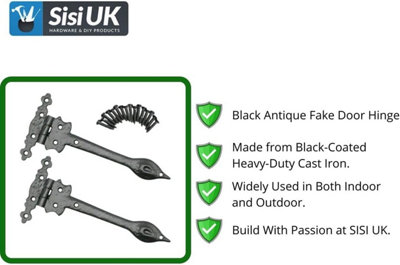 9" Black Antique Spear Hinges False Tee Hinges for Wooden Gates Garage ...