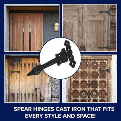 9" Black Antique Spear Hinges False Tee Hinges for Wooden Gates Garage ...