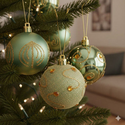 green tree baubles