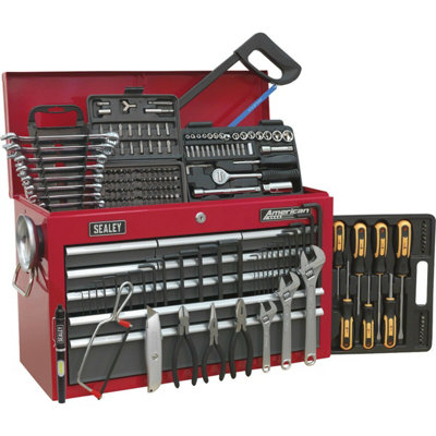 9 Drawer Tool Chest with 205-Piece Tool Set - Ball Bearing Slides - Red ...