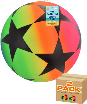 9" Large Stars Design Coloured Football Ball for Kids - Inflatable - 2 Pack