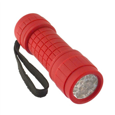 9 LED Red Torch Light Mini Flashlight Camping Hiking Rubber Case GAR69 ...